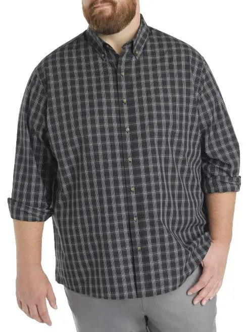 HARBOR BAY BY DXL Big & Tall Easy Care Medium Plaid Sport Shirt - Black