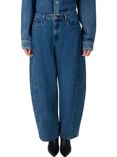 WeWoreWhat Mid-rise Barrel Leg Jeans - Mid Wash