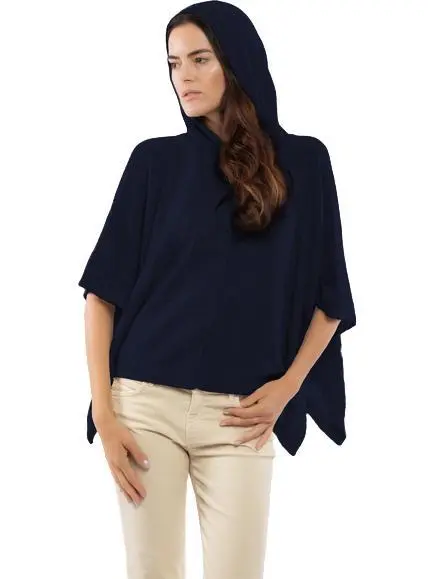 MONTICELLI CASHMERE Cashmere Button Hoodie Poncho - Night Blue