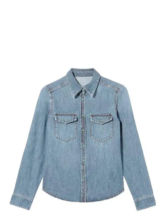 FORTELA Brigitte Slim-fit Bleach Wash Denim Shirt - Pale Blue