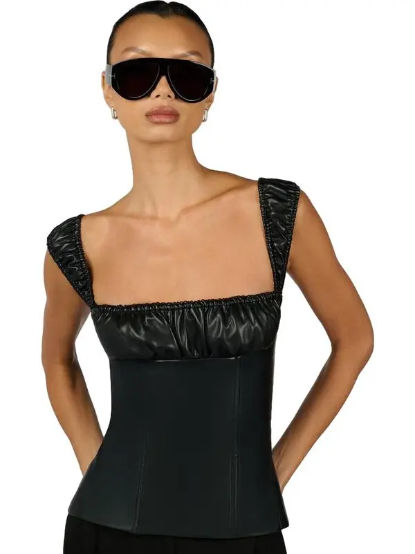 WeWoreWhat Wide Strap Ruched Cup Corset - Black