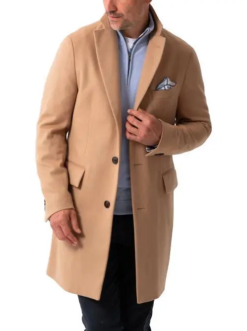 KOY CLOTHING Long Sleeve Wool Collared Overcoat - Camel
