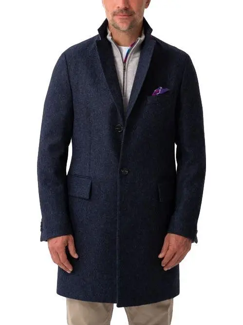 KOY CLOTHING Long Sleeve Wool Collared Overcoat - Navy