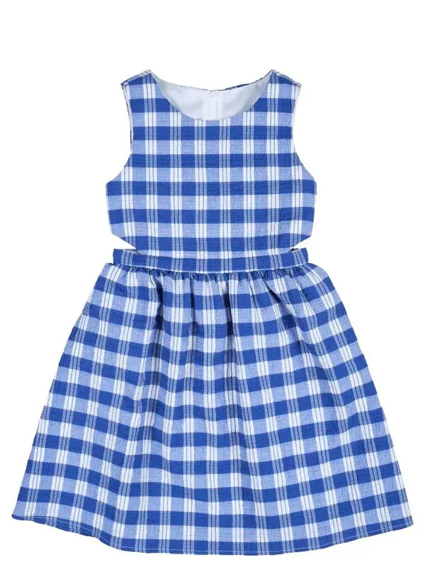 FLORENCE EISEMAN Plaid Seersucker Dress With Cut-out Detail - Blue/white