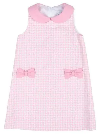FLORENCE EISEMAN Houndstooth Twill A-line Dress With Bow Pockets - Pink/white