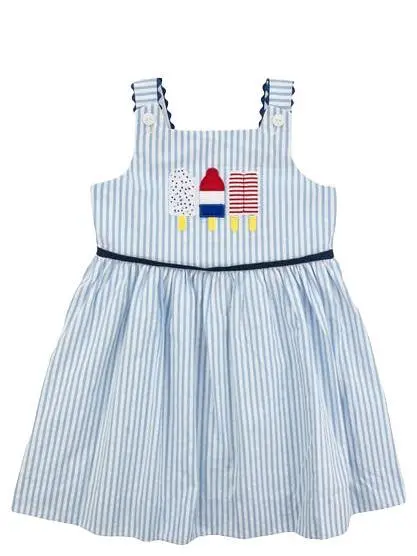 FLORENCE EISEMAN Striped Seersucker Dress With Popsicle Appliqu - Light Blue