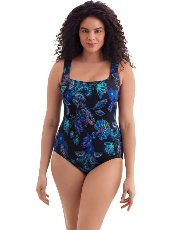 LONGITUDE Extra Long Torso Butterfly Back One-piece Swimsuit - Majorelle Garden