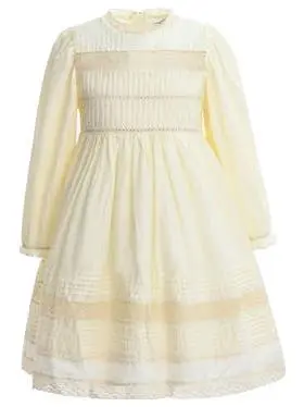 SWEET CACTUS Pintuck & Lace Dress - White