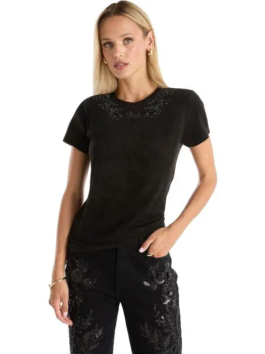THE NOLI SHOP Amaya Floral Sequin T-shirt - Black