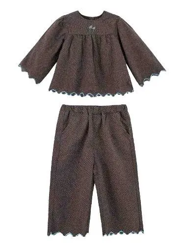 SWEET CACTUS Polka Dot Scallop Outfit Set - Brown