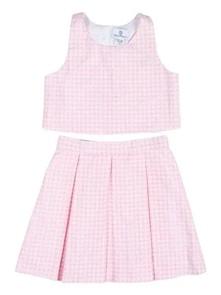 FLORENCE EISEMAN Houndstooth Top And Pleated Skirt Set - Pink/white