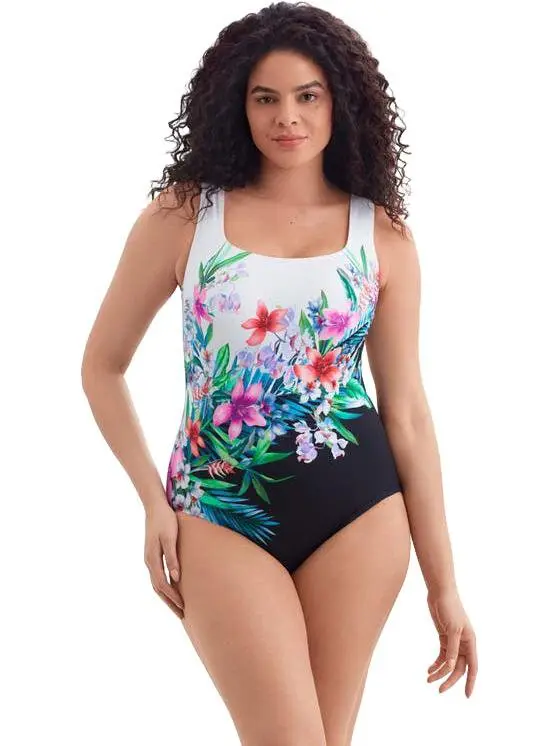 LONGITUDE Panel Scoopneck Tank Long Torso One-piece Swimsuit - Bora Bora