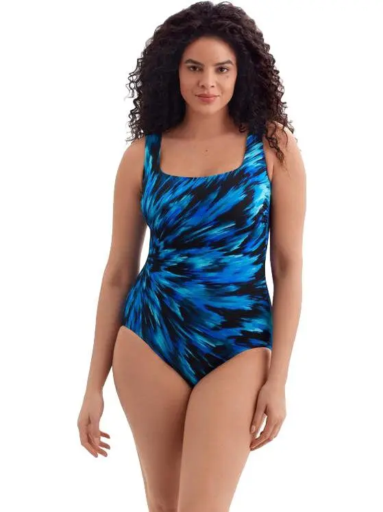 LONGITUDE Panel Scoopneck Tank Long Torso One-piece Swimsuit - Summer Waves