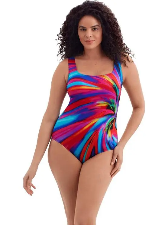 LONGITUDE Panel Scoopneck Tank Long Torso One-piece Swimsuit - Tidal Swoon