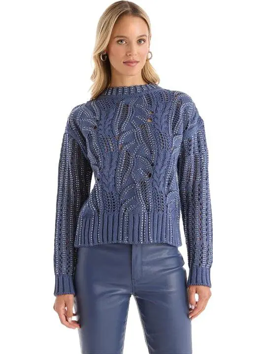 THE NOLI SHOP Elea Crystal Knit Sweater - Sapphire