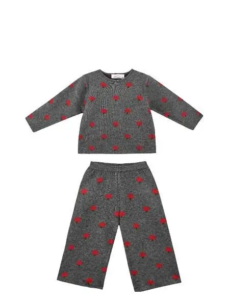 SWEET CACTUS Apple Knit Outfit Set - Grey