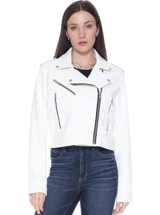 BLUE REVIVAL Faux Leather Biker Jacket - Cloud