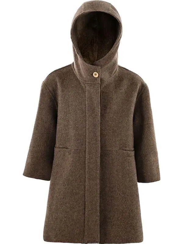 SWEET CACTUS Hooded Wool Coat And Mittens Set - Brown