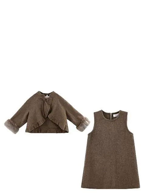 SWEET CACTUS Wool Dress And Cropped Jacket Set - Brown