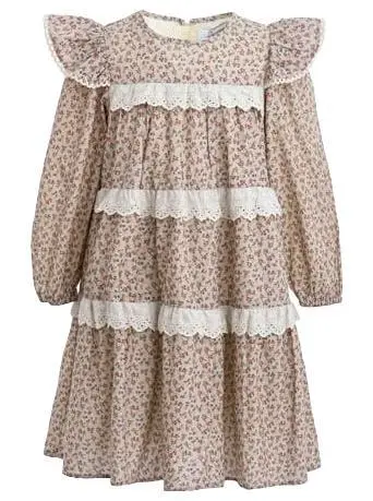 SWEET CACTUS Floral Lace Tiered Dress - Beige