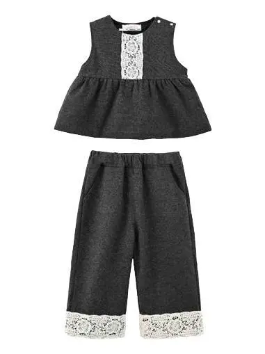 SWEET CACTUS Lace Two-piece Pants Set - Grey
