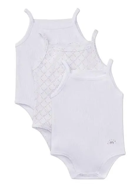 MINIMOI 3-pack Cotton Ribbed And Dot Pattern Bodysuits - White Pink