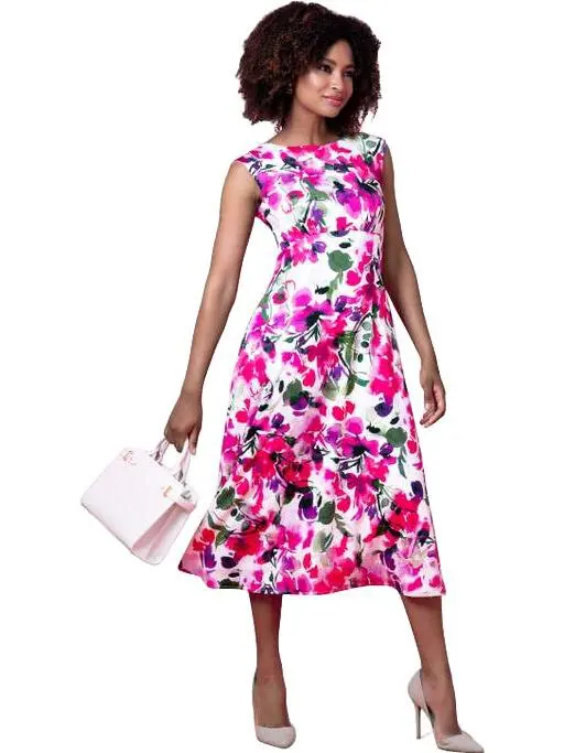 ALIE STREET LONDON Luna Boat Neck Sleeveless Midi Dress - Fuchsia Florals
