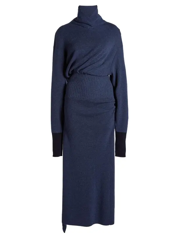 LANVIN Draped Wool-cashmere Midi Dress - Blue