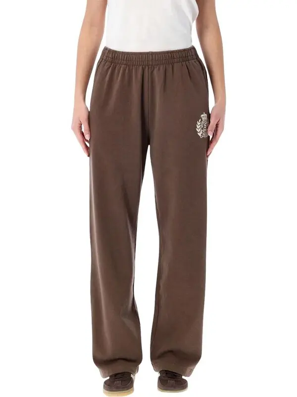 SPORTY & RICH Ny Crest Embroidered Sweatpants - Brown