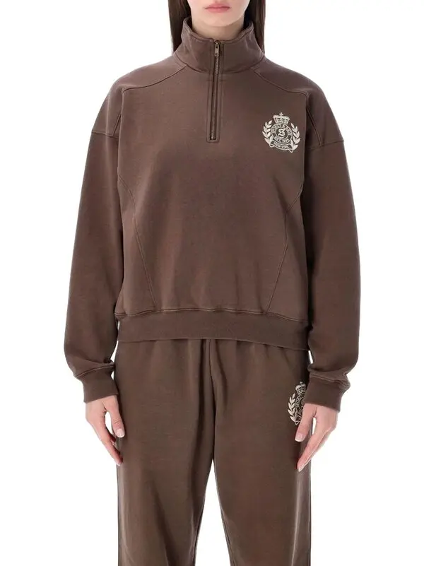 SPORTY & RICH Crest Quarter-zip Sweatshirt - Brown