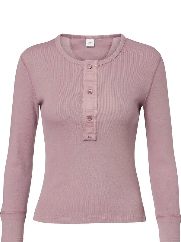 Chloé Ribbed-knit Cotton Henley Shirt - Pink