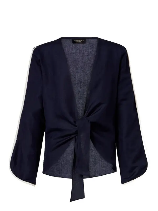 ADRIANA DEGREAS Bicolor Linen-blend Top - Blue