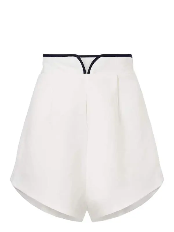 ADRIANA DEGREAS Bicolor Linen-blend Bermuda Shorts - White