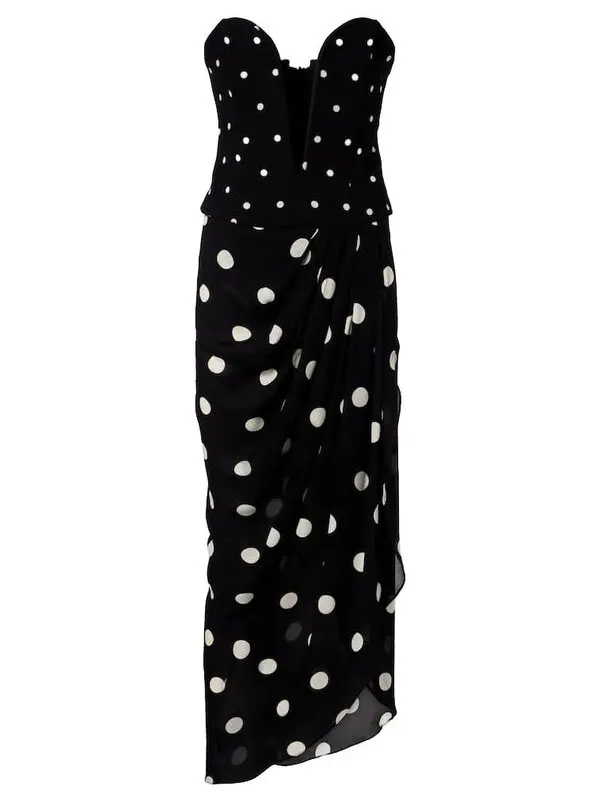 ADRIANA DEGREAS Polka-dot Draped Midi Dress - Black
