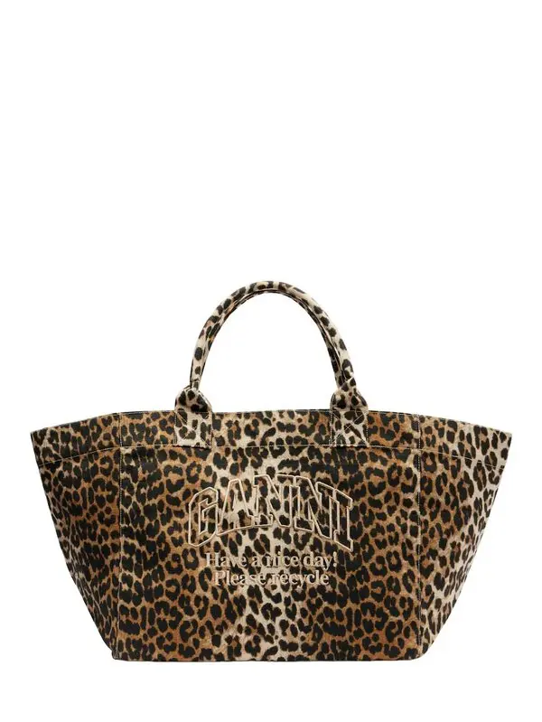 GANNI Large Leopard-print Canvas Tote Bag - Brown