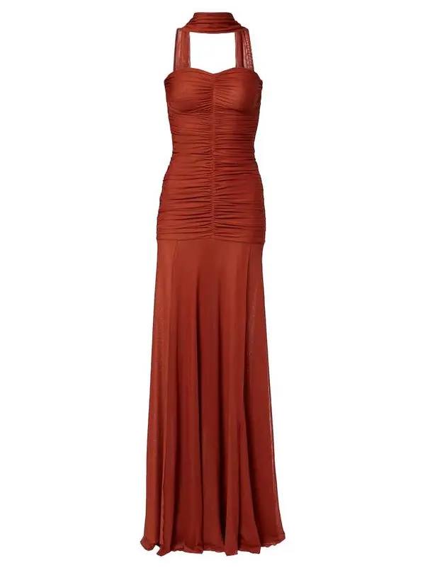 BANANHOT Ross Ruched Jersey Maxi Dress - Orange