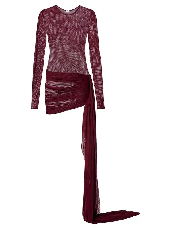 BANANHOT Aiden Draped Sheer Jersey Minidress - Burgundy