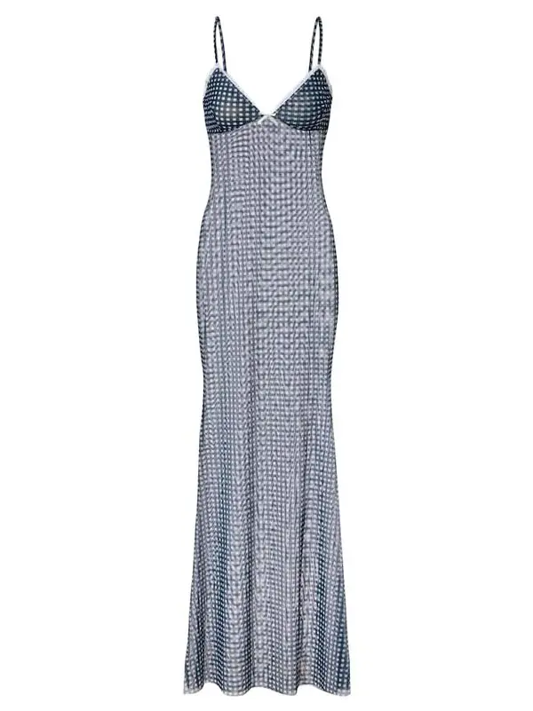 BANANHOT Solay Gingham Mesh Maxi Dress - Black