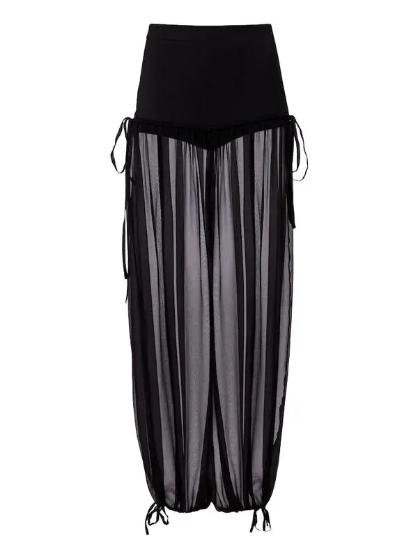 NENSI DOJAKA Mesh-trimmed Silk Balloon Pants - Black