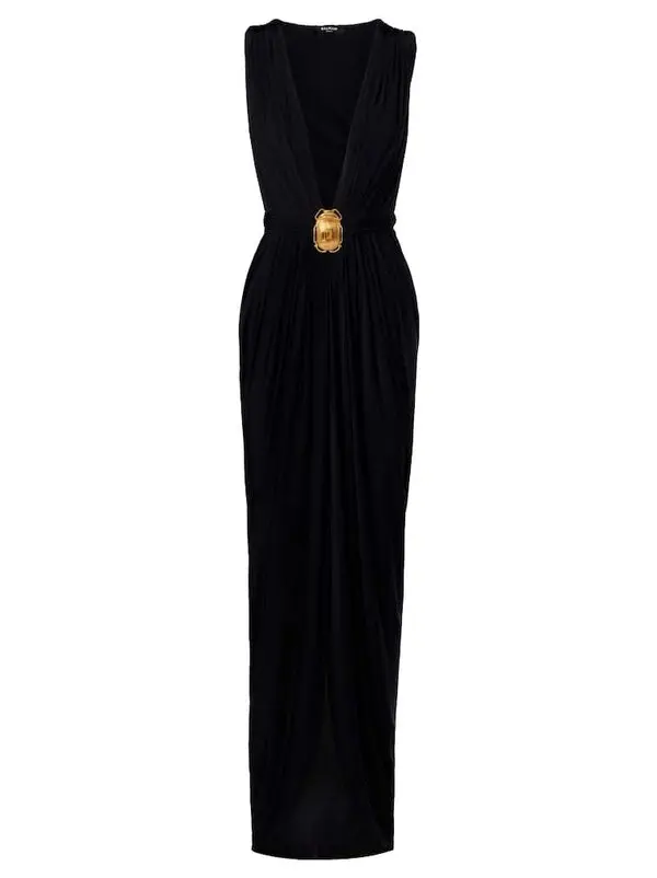 Balmain Embellished Jersey Maxi Dress - Black