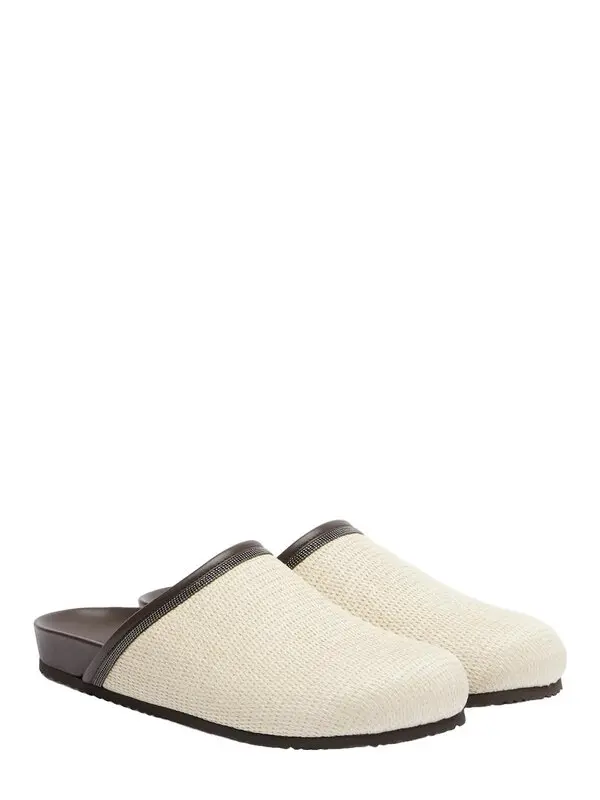 Brunello Cucinelli Monili Leather-trimmed Mules - Beige