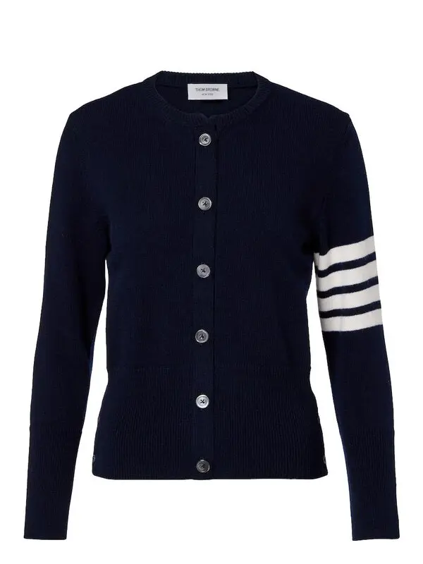 Thom Browne 4-bar Intarsia Virgin Wool Cardigan - Blue