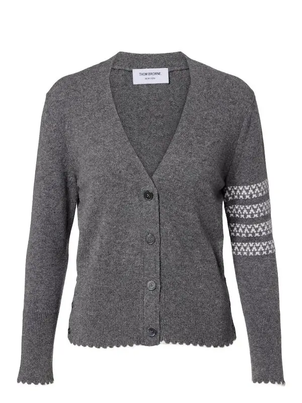 Thom Browne 4-bar Intarsia Virgin Wool Cardigan - Grey