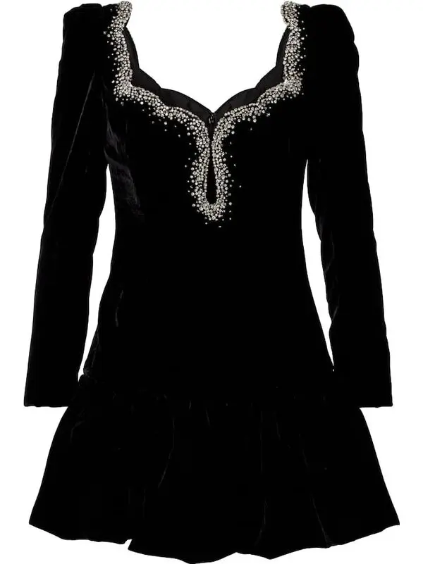 CLIO PEPPIATT Edie Crystal-embellished Velvet Minidress - Black