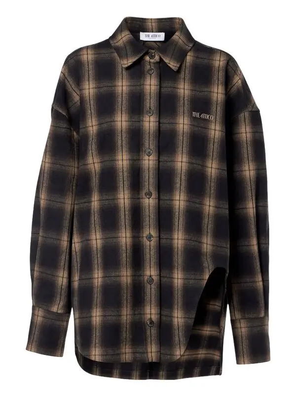 Attico Checked Oversized Cotton Flannel Shirt - Brown