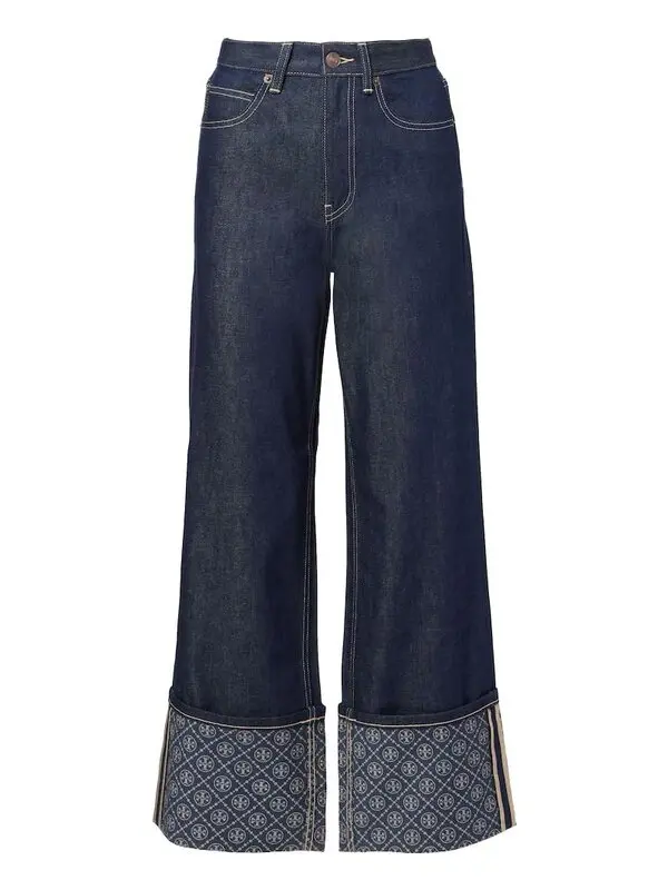 Tory Burch Monogram Wide-leg Jeans - Blue