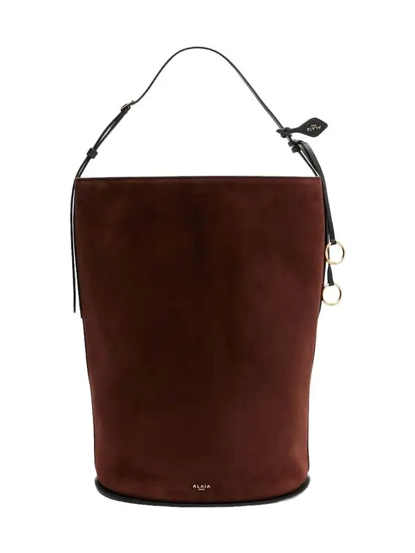 Alaïa Leather-trimmed Suede Bucket Bag - Brown