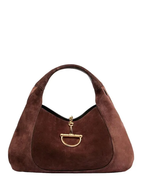 Gucci Softbit Maxi Suede Shoulder Bag - Brown