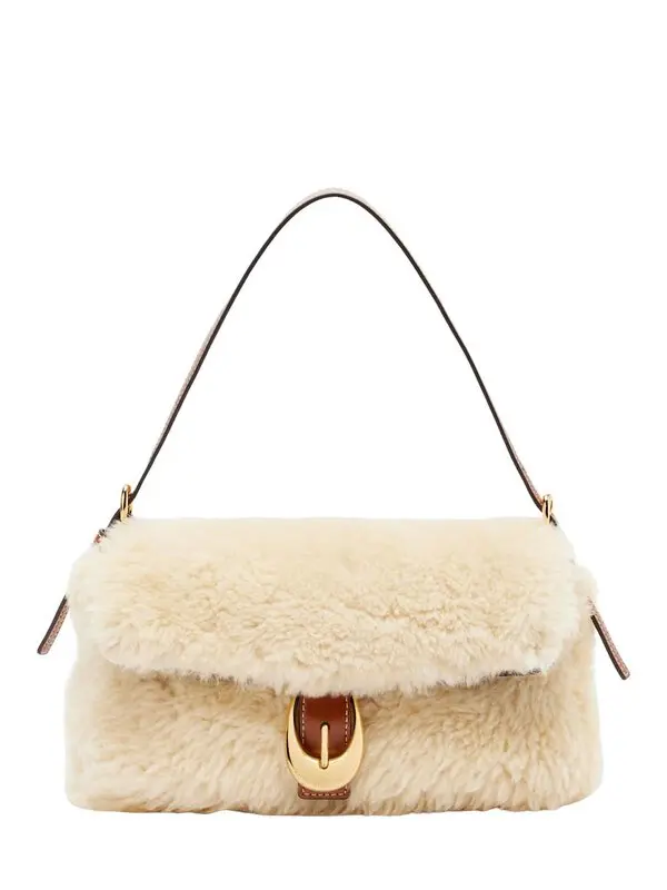 Staud Harlow Shearling Shoulder Bag - White