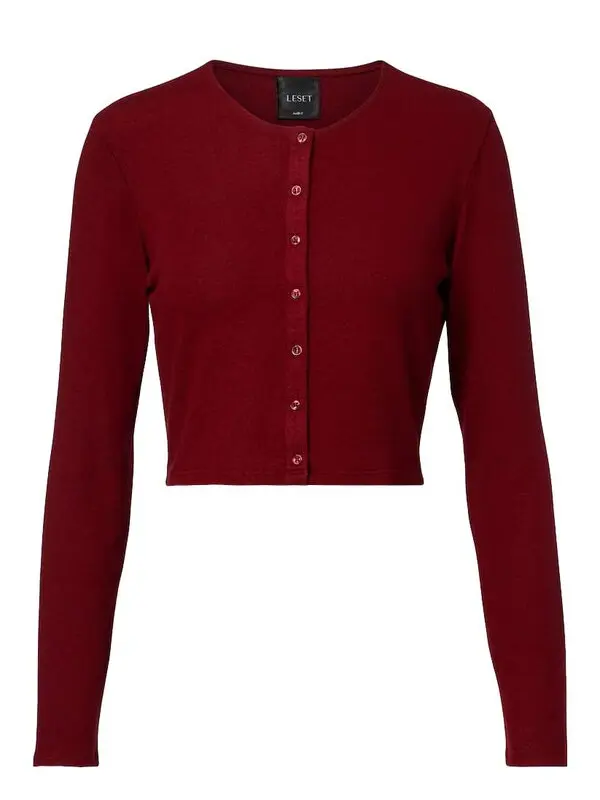 LESET Lauren Cropped Jersey Cardigan - Burgundy